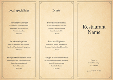 Speisekarten und Menükarten: Restaurant Cafe & Bar Menu